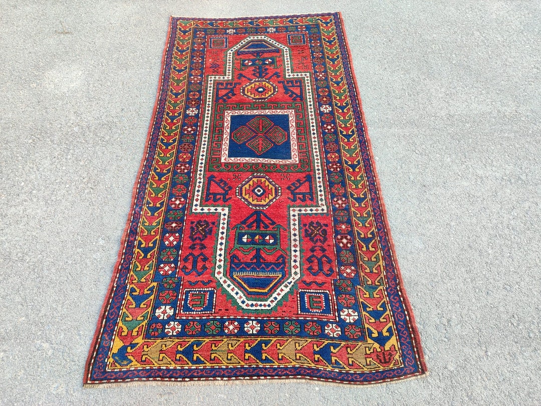 1800s Antique Caucasian Rug 4x7, Kazak Rug, Antique Furniture, Oriental ...