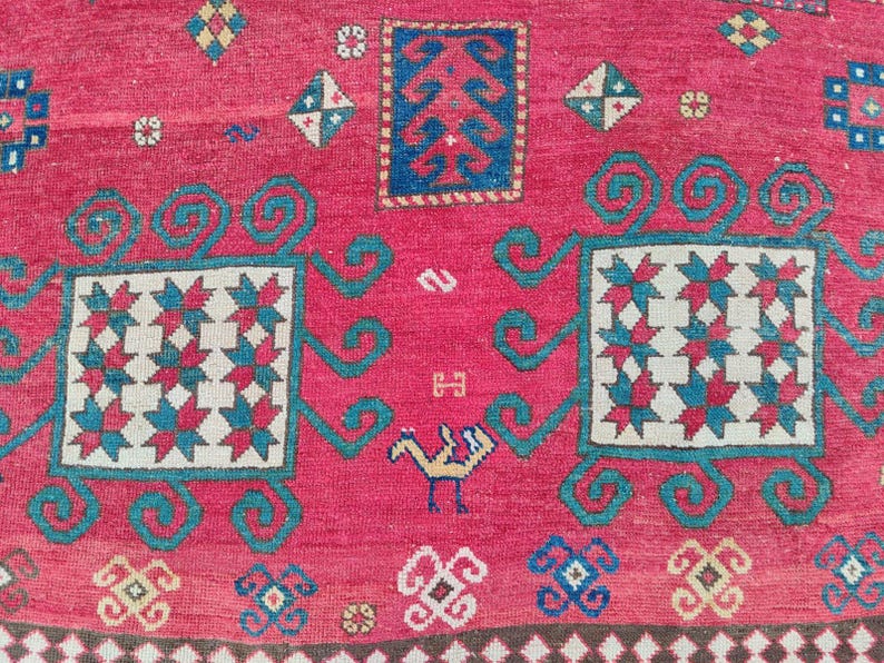 1800s Antique Karachopf Rug, Caucasian Old Rug, Red Rug, Azerbaijan ...