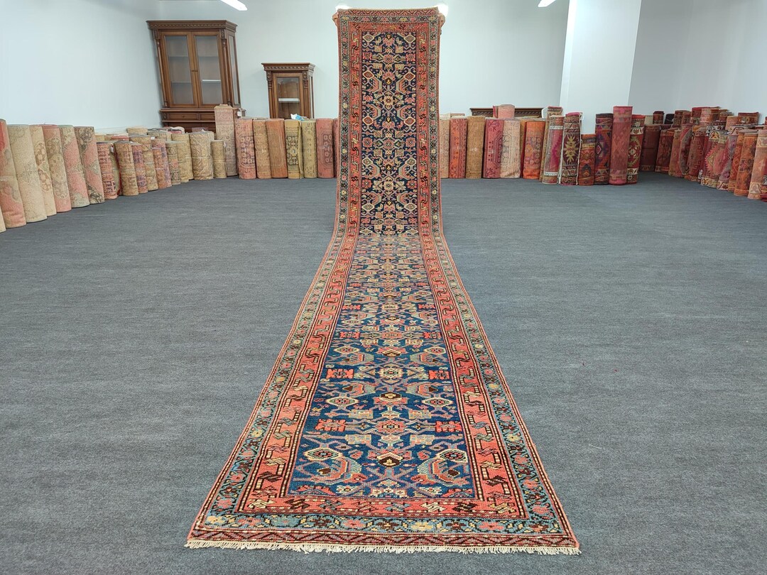 Persian Runner Rug 3x17, Antique Blue Runner, Extra Long Runner ...