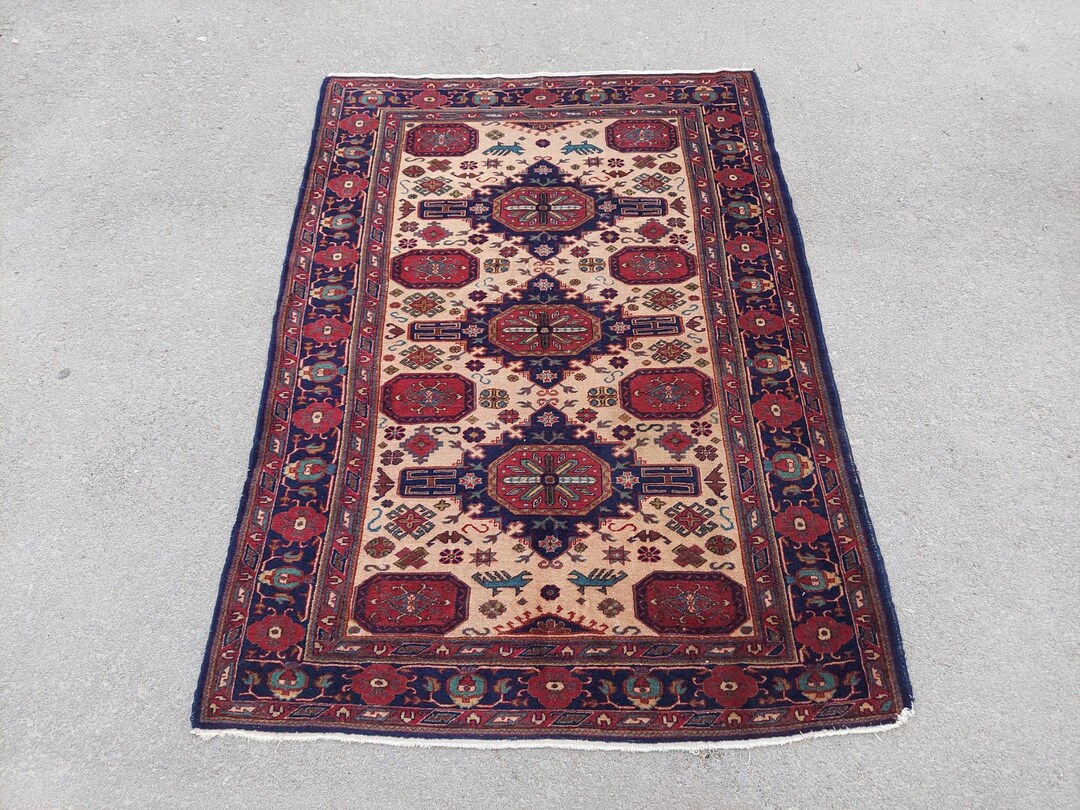 4x6 Persian Rug Red, Tribal Rug Handmade, Persian Carpet Vintage, Area ...