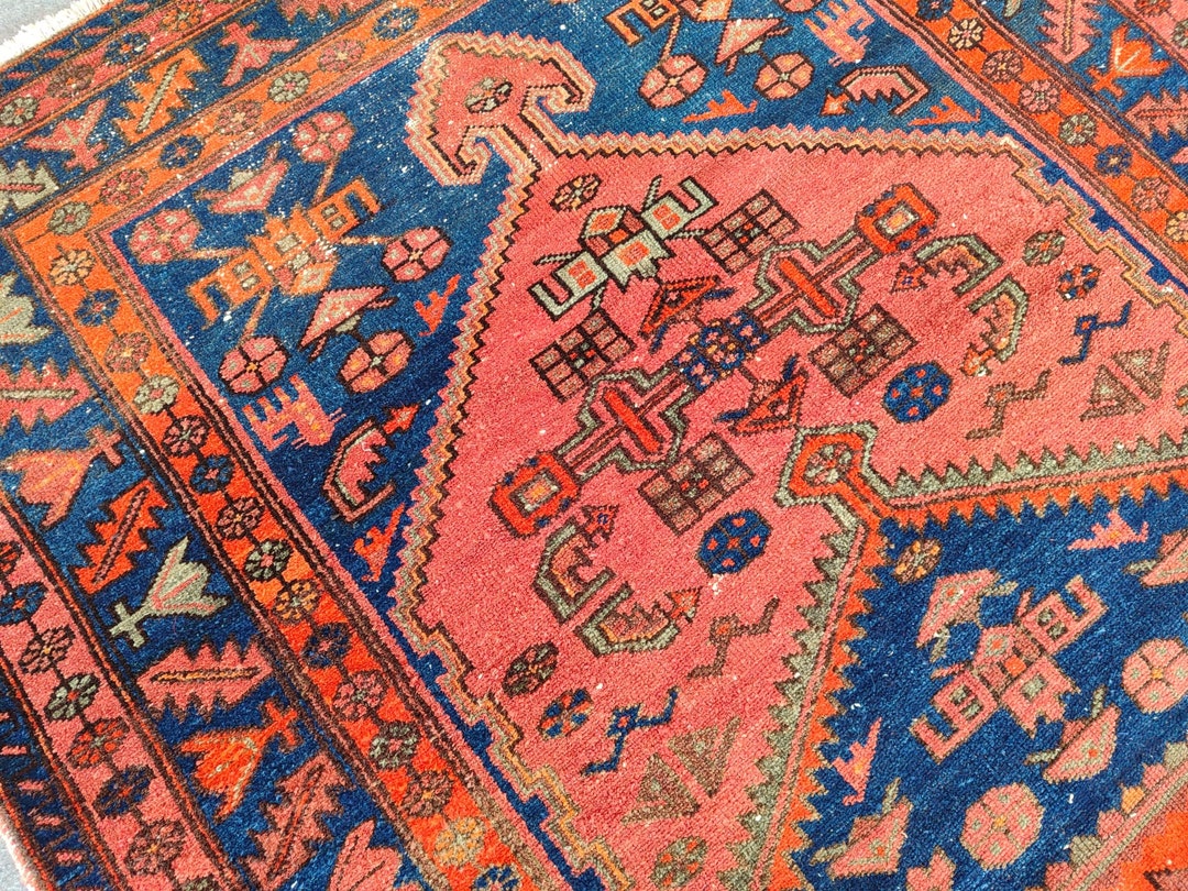 Persian Rug 5x8, Blue Rug Vintage, Wool Rug Antique, Heriz Rug, Afghan ...