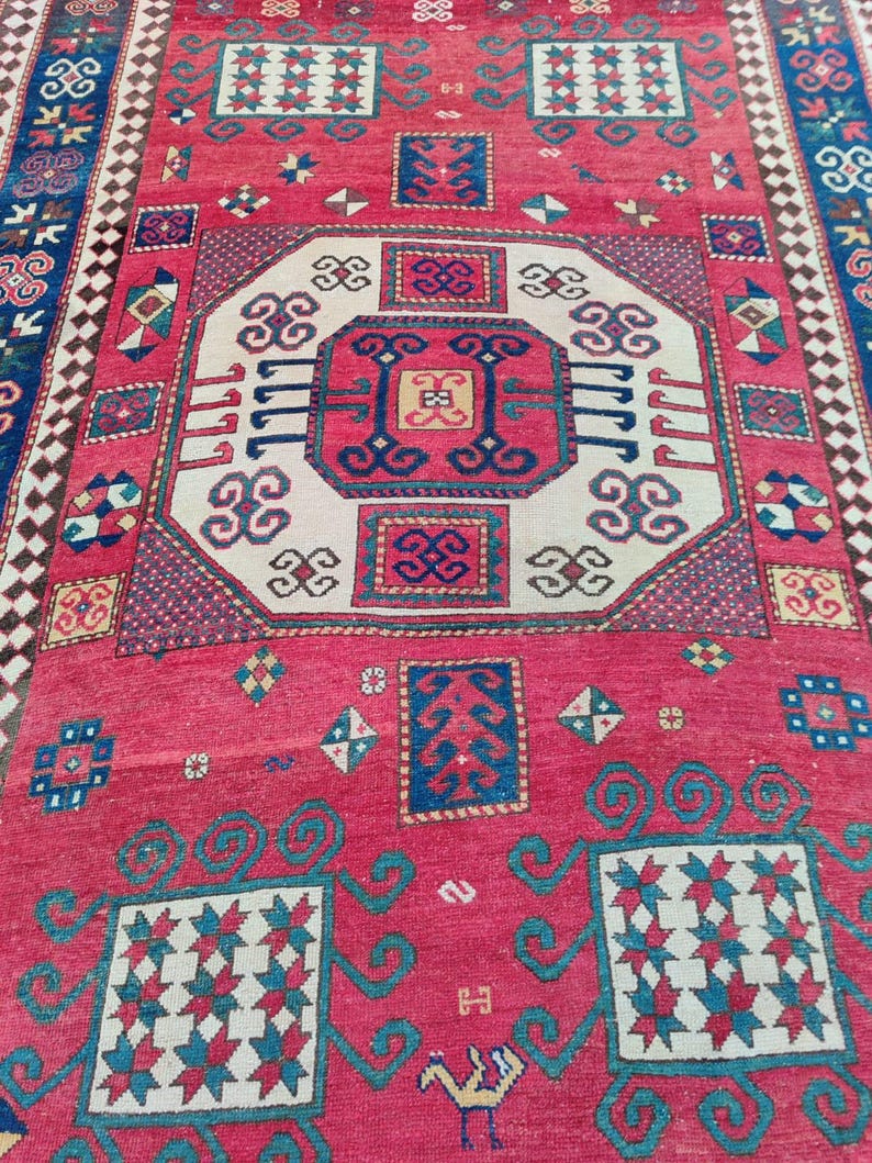 1800s Antique Karachopf Rug, Caucasian Old Rug, Red Rug, Azerbaijan ...