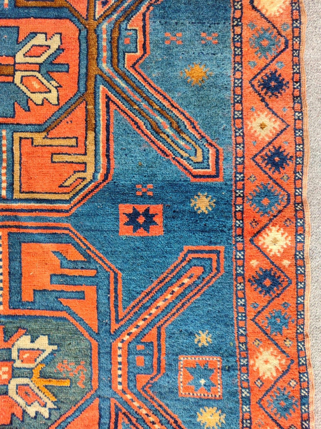 Caucasian Kazak Rugs 3x5, Antique Carpet Rug, Navy Rug, Azerbaijan Rug ...