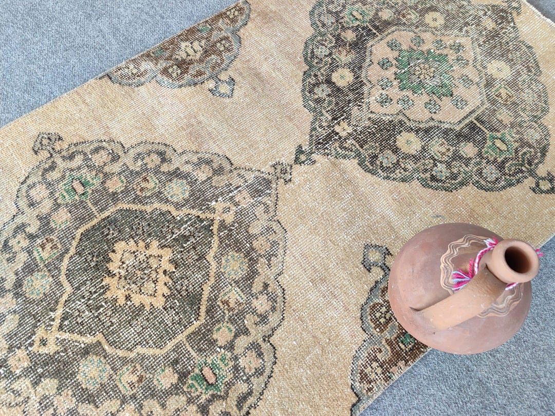 Turkish Small Rug 3x4 Ft, Neutral Mat Rug, Muted Oushak Rugs, Vintage ...
