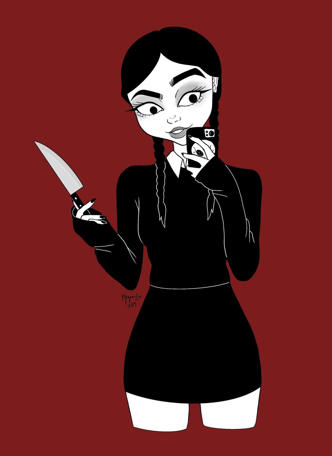 Wednesday Art Print Wednesday Addams Fan Art Girl With Knife - Etsy