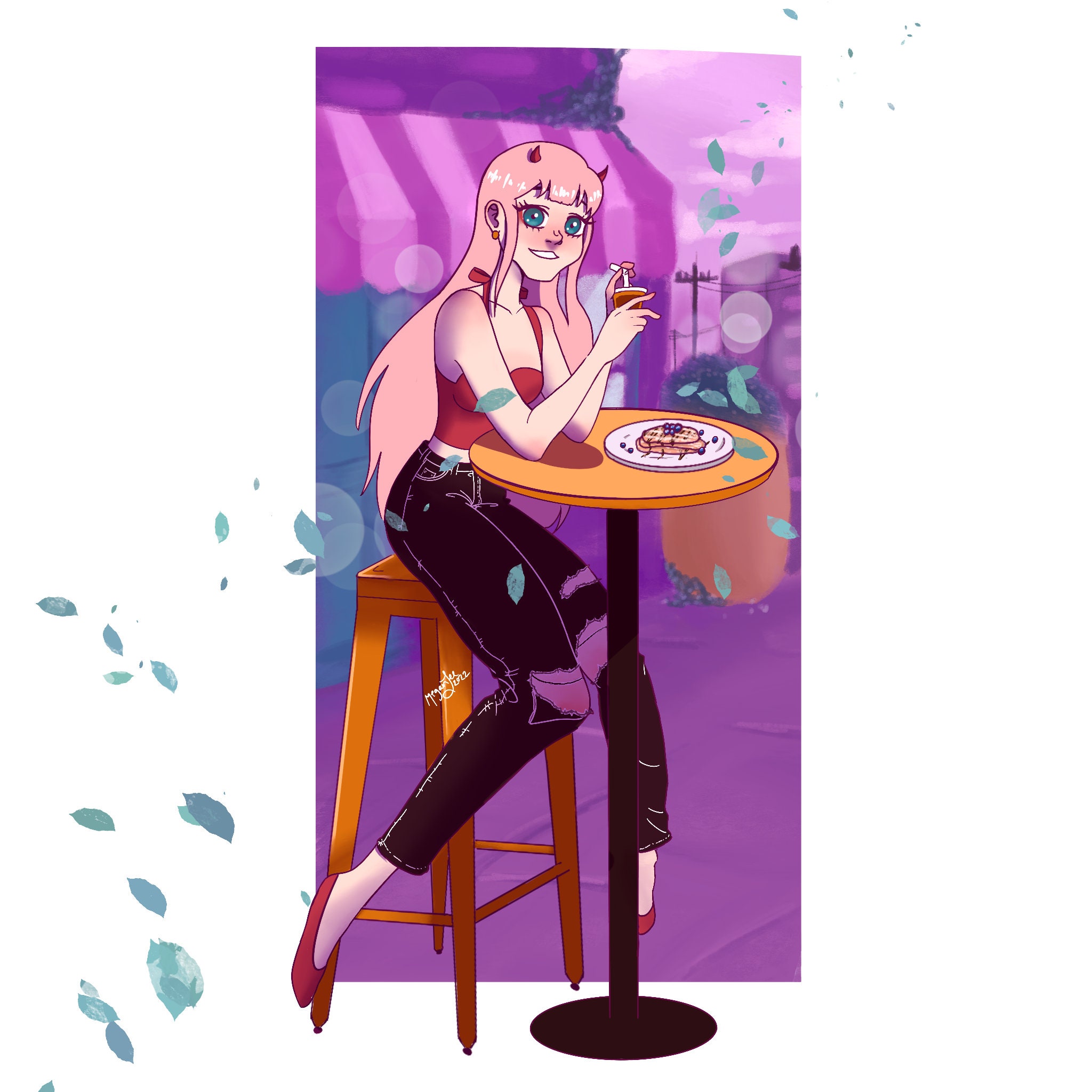 Zero Two Fan Art Print Zero Two Coffee Cafe Print Anime Fan - Etsy