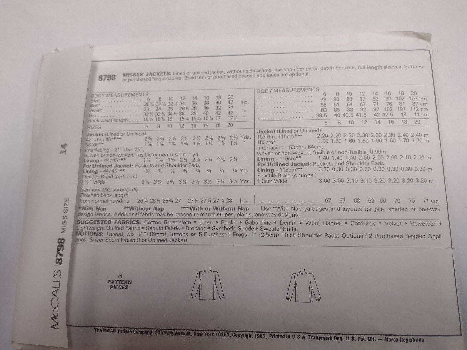 Mccall's 8798 80s Vintage Chanel-style Jacket Sewing Pattern Single ...