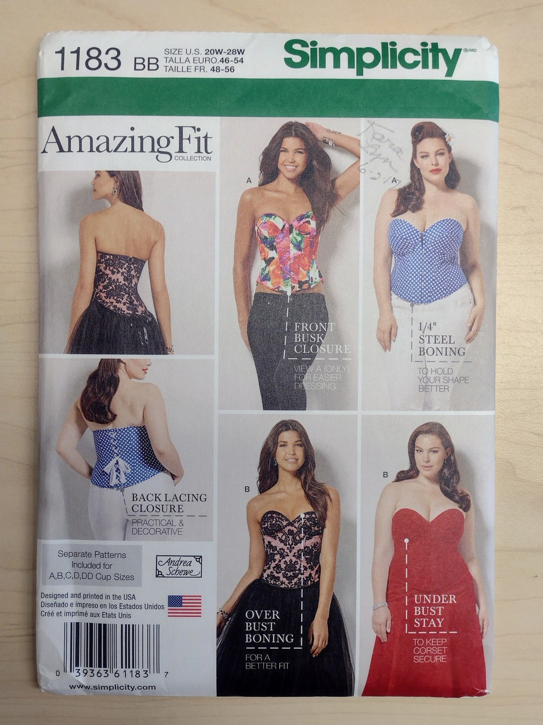 Simplicity 1183 - Plus Size Corset Pattern - Bustier for Bust Sizes 42 ...