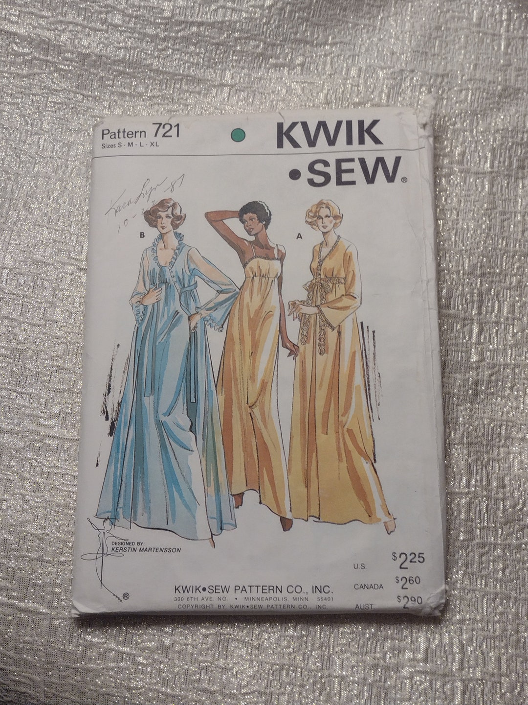 Kwik Sew 721 - Empire Waist Negligee Pattern W-matching Robe & Fancy Design Details - Sizes S-XL ...
