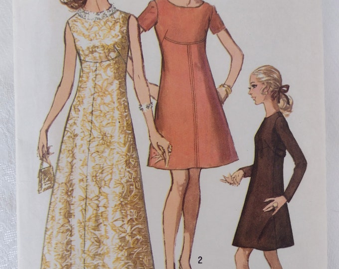 Simplicity 8498 - 60s Shaped-yoke, High Waist Gown or Dress Pattern W ...