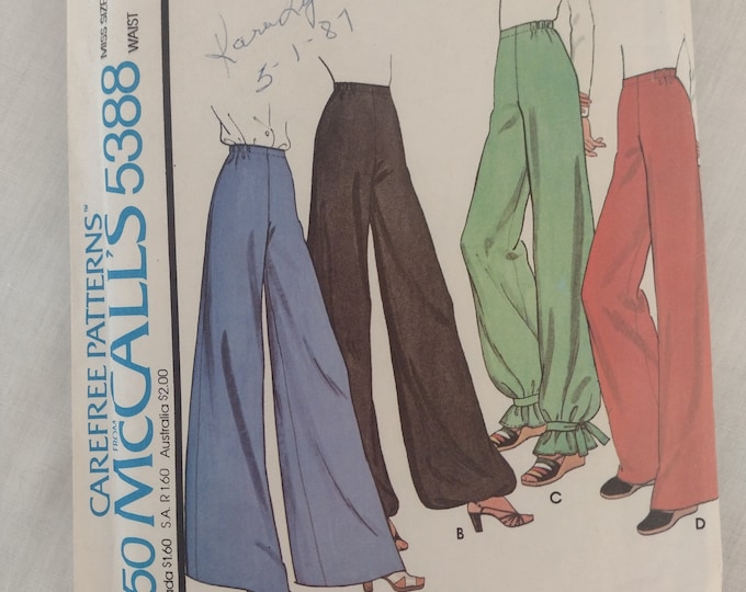 Mccall's 5388 Gathered Leg or Palazzo Style Wide Leg 70s Pants Pattern ...