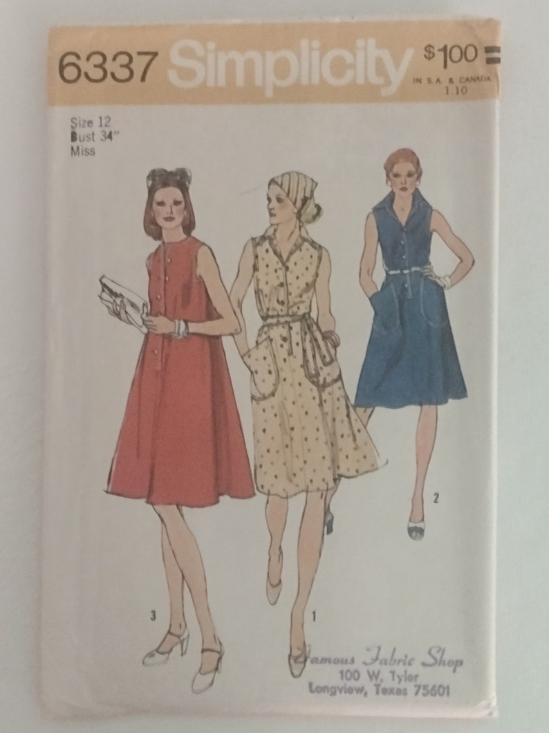 Simplicity 6337 - 70s Sleeveless Tent Dress W-square Armholes, Front ...
