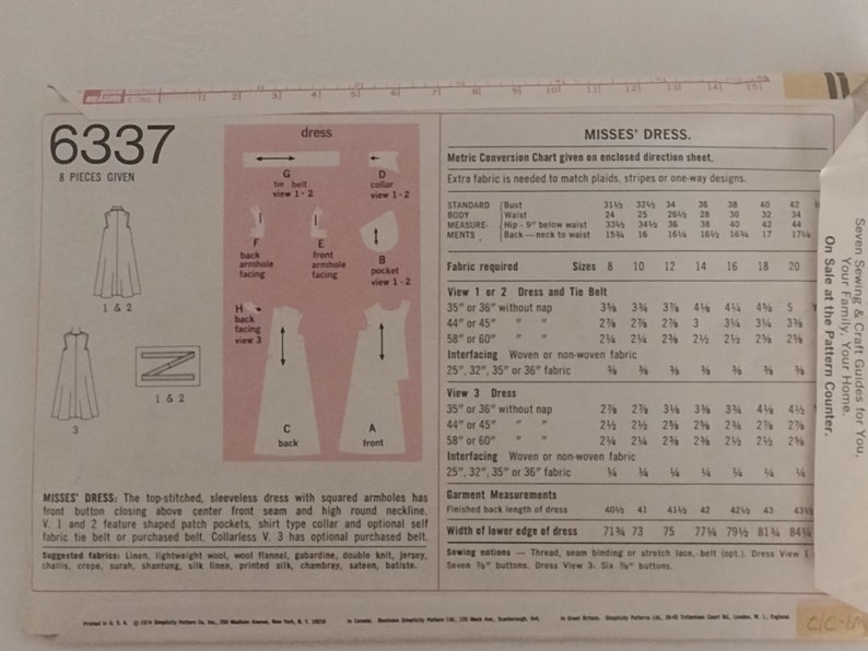 Simplicity 6337 - 70s Sleeveless Tent Dress W-square Armholes, Front ...
