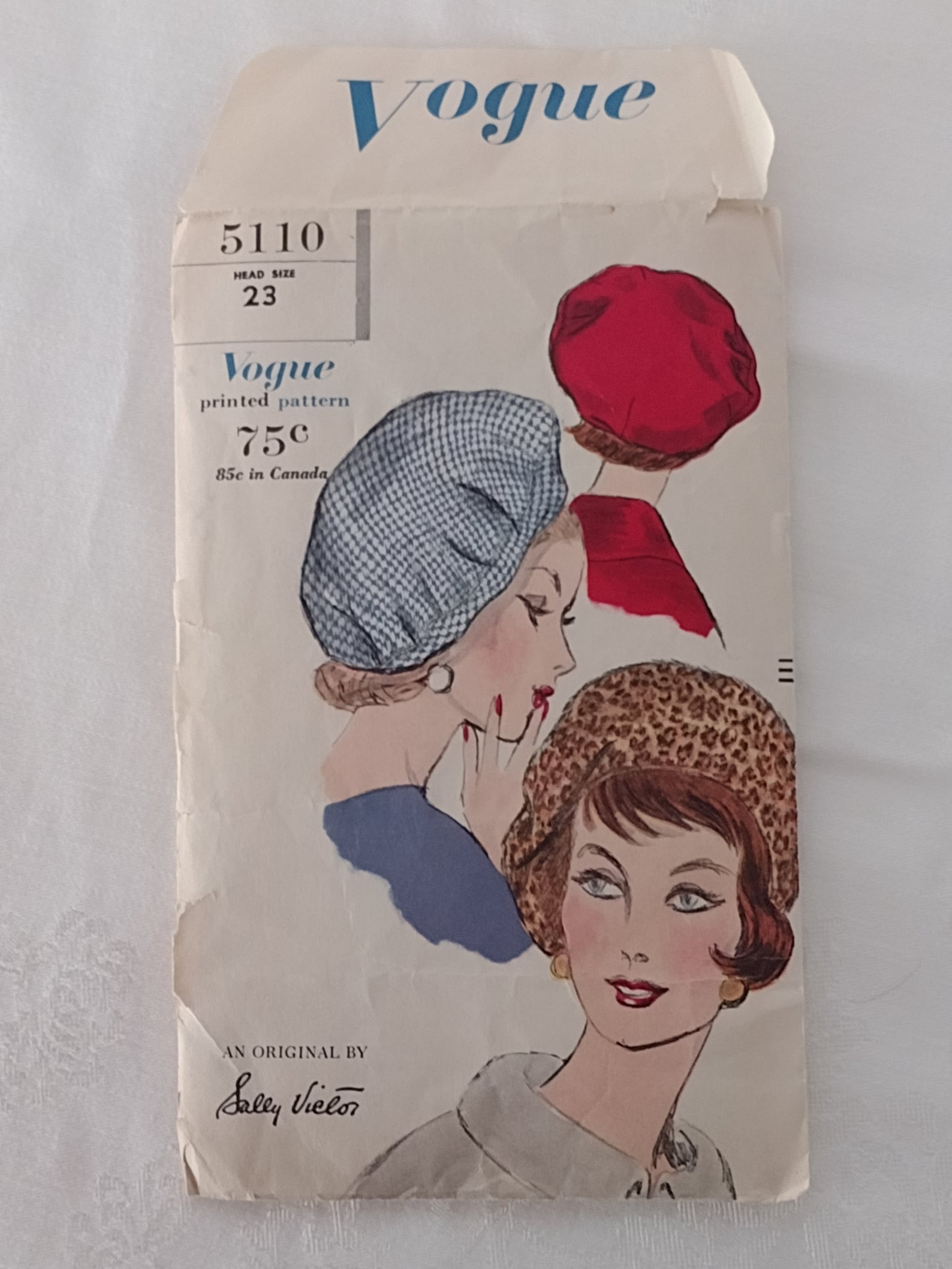 VOGUE 5110 - Sally Victor Original Beret Pattern - Saucy 60s Beret Hat Sewing Pattern - Size 23 ...
