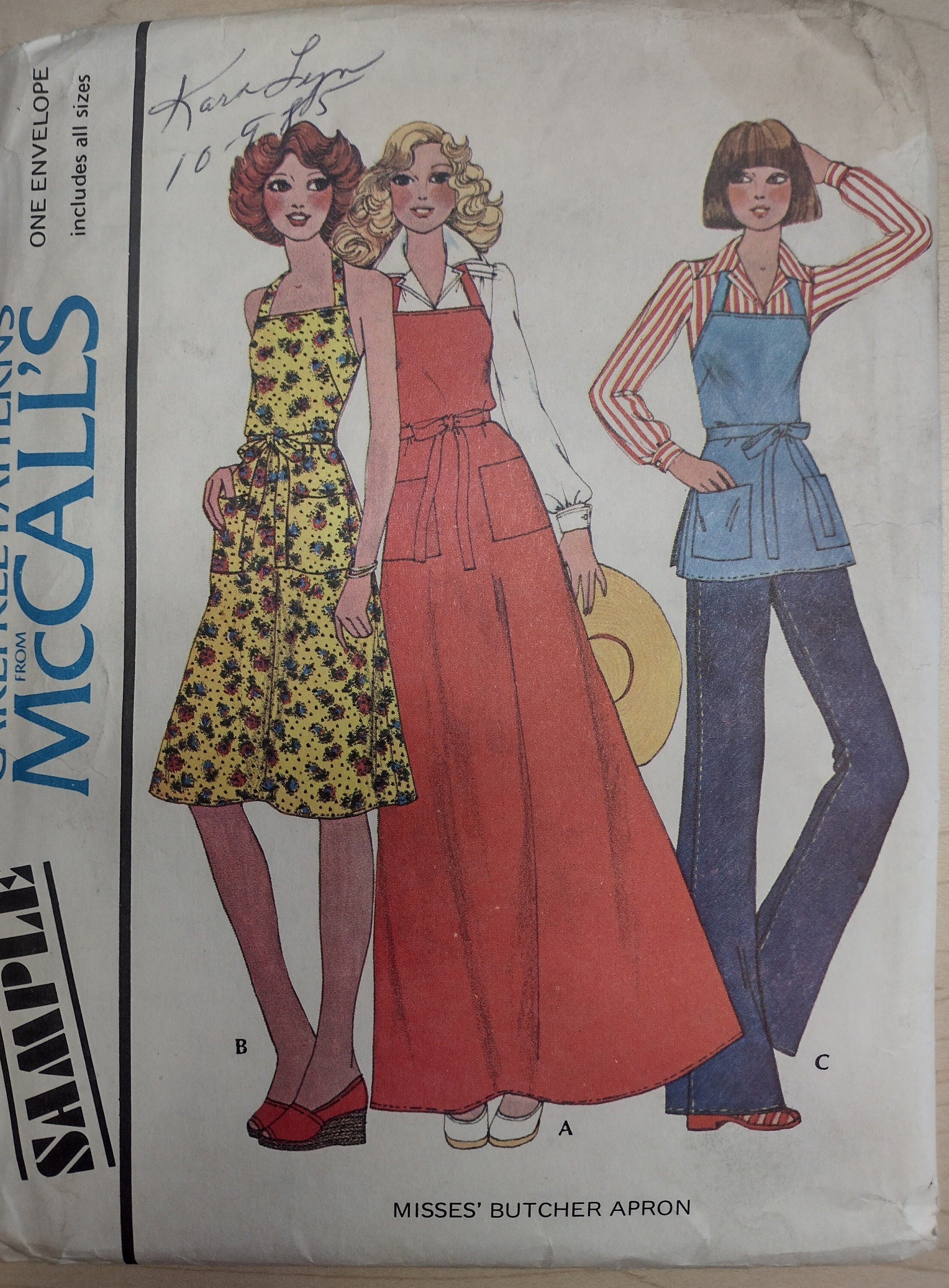 Mccall's Misses Butcher Apron Pattern 70s Wrap-around Tie-waist Apron ...