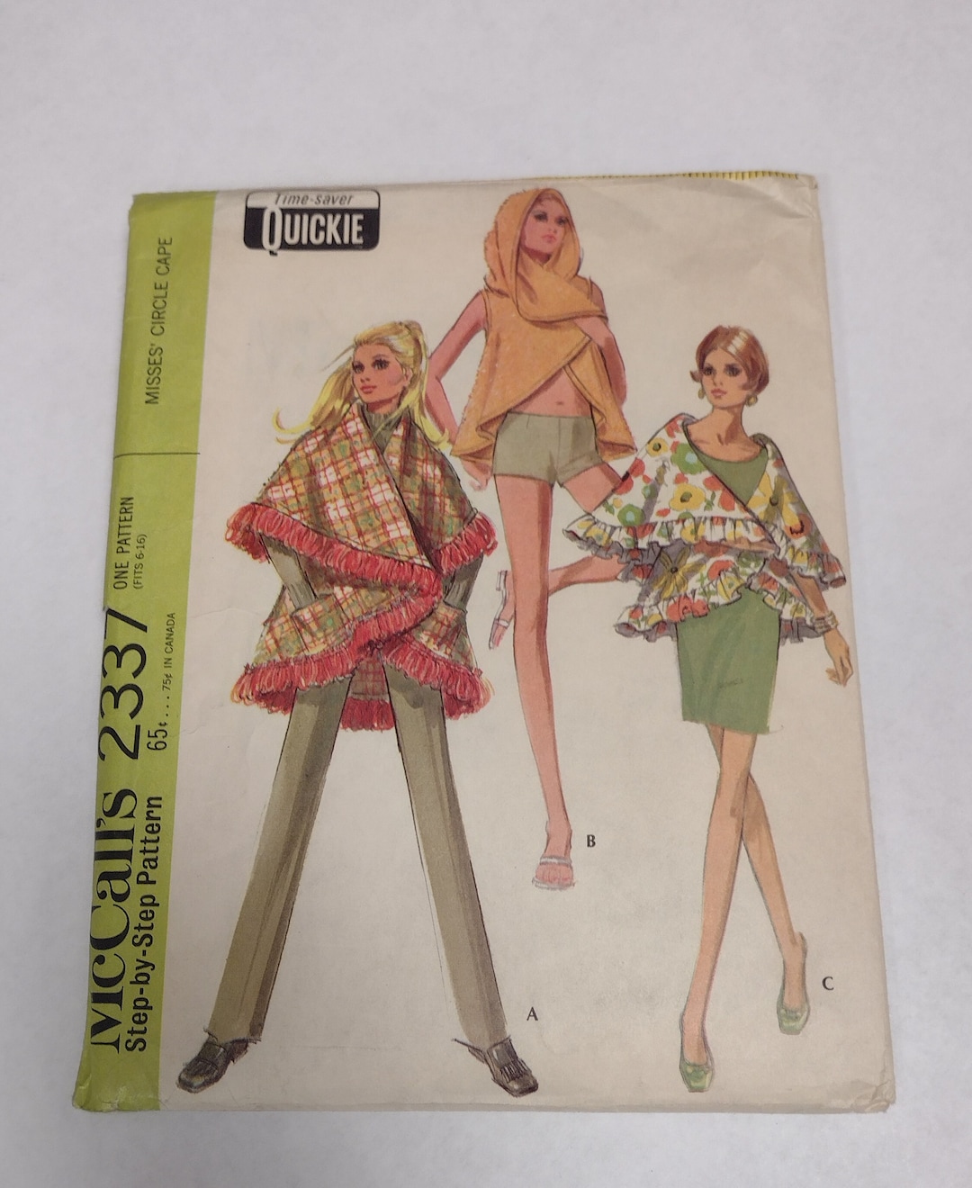 Mccall's 2337 70s Fringed Circle Cape & Hooded Towel Poncho Pattern One ...
