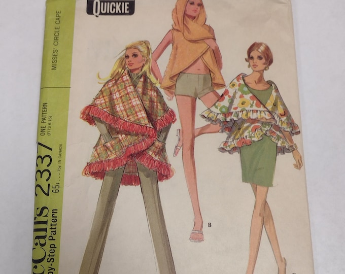 Mccall's 2337 70s Fringed Circle Cape & Hooded Towel Poncho Pattern One ...