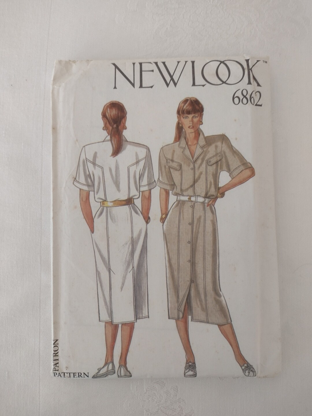New Look 6862 FF 80s Safari Dress Pattern W-flap Pockets and Slanted ...