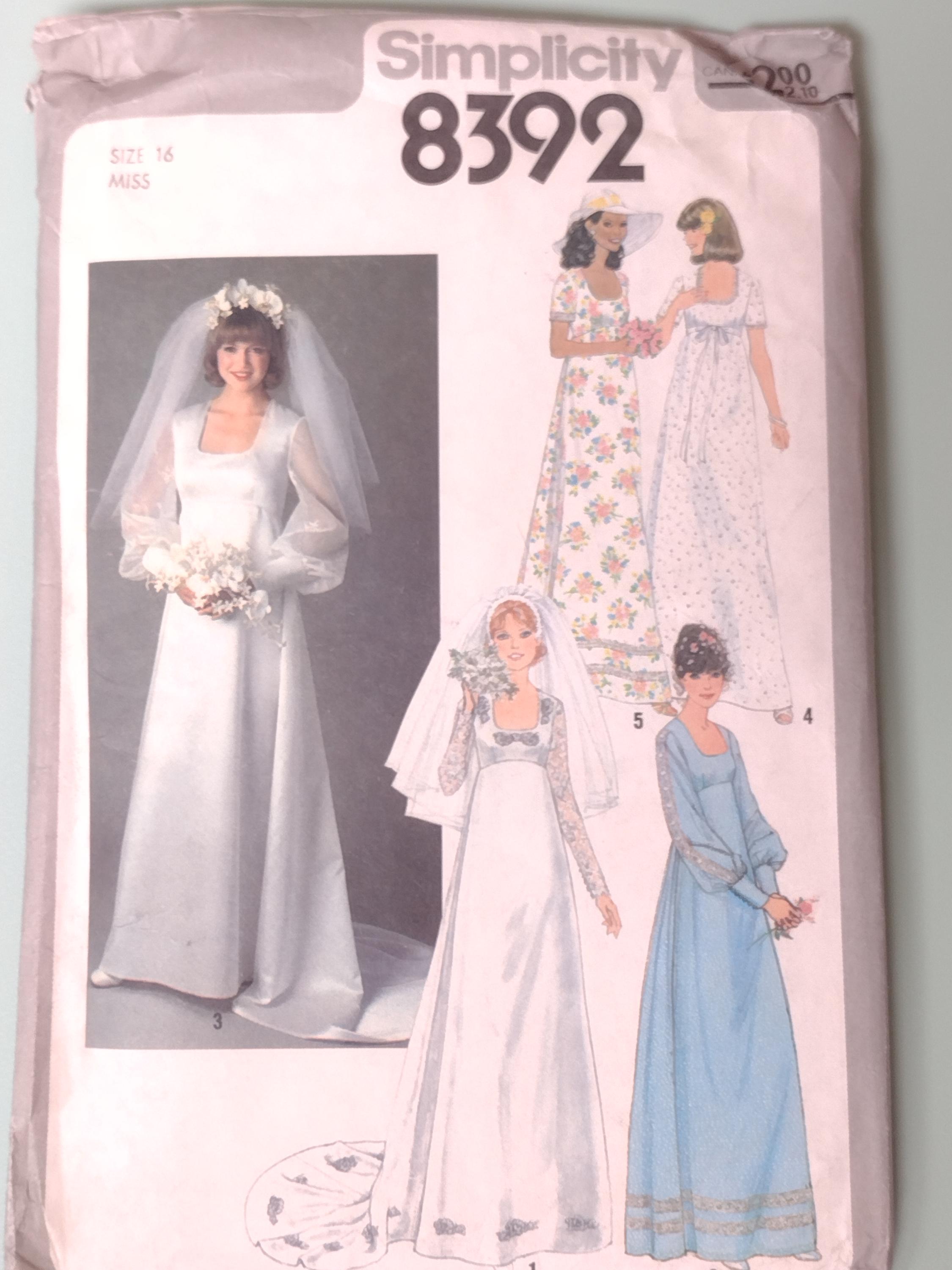 Simplicity 8392 - 70s Empire Waist Maxi Length Wedding Gown Pattern ...