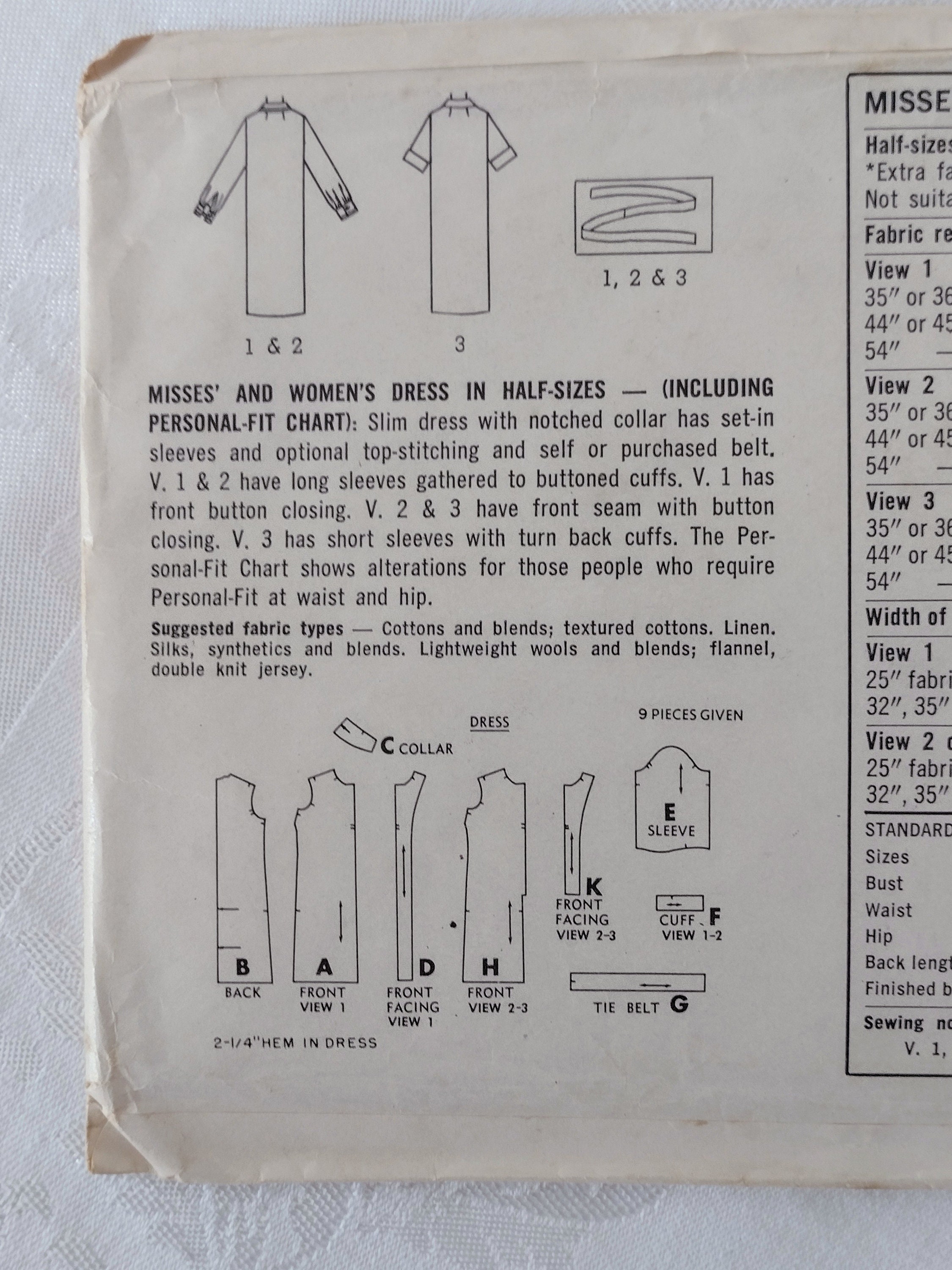 Simplicity 6700 60s Day Dress Pattern Notch Collar Button-front Slim ...