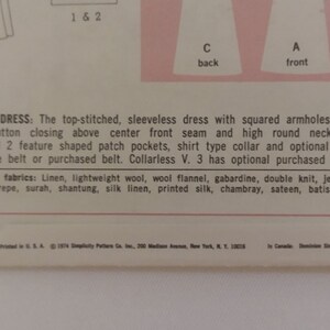 Simplicity 6337 - 70s Sleeveless Tent Dress W-square Armholes, Front ...