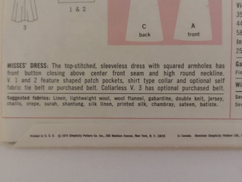 Simplicity 6337 - 70s Sleeveless Tent Dress W-square Armholes, Front ...
