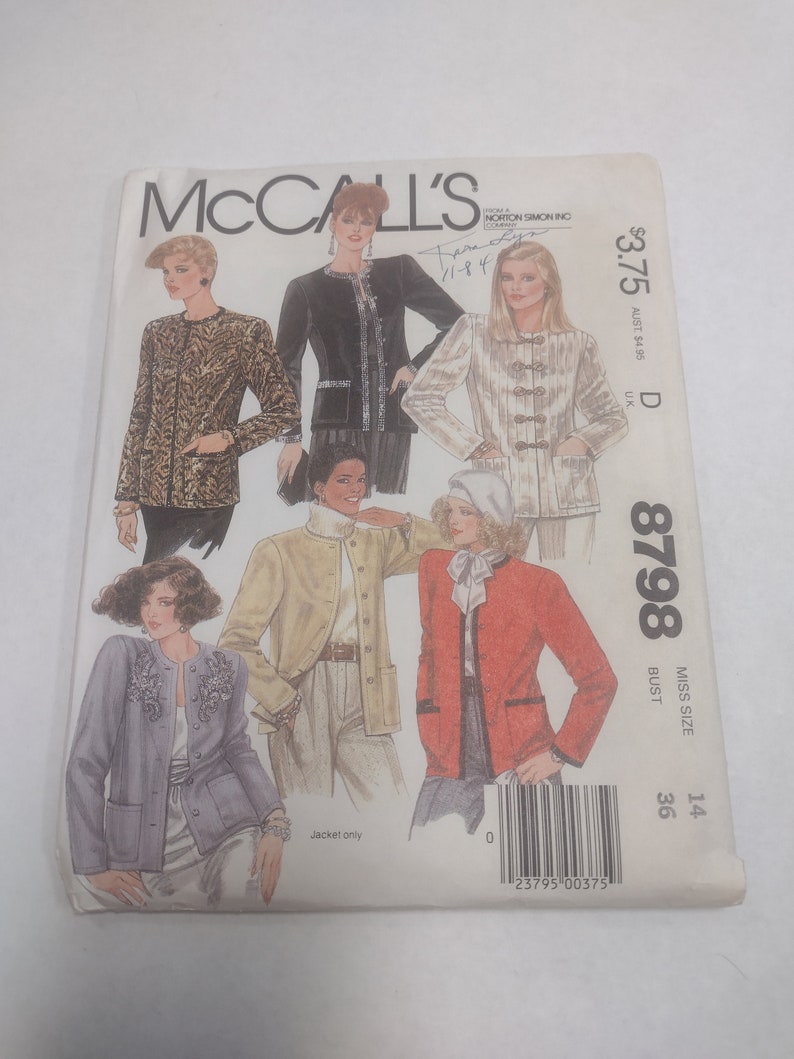 Mccall's 8798 80s Vintage Chanel-style Jacket Sewing Pattern Single ...