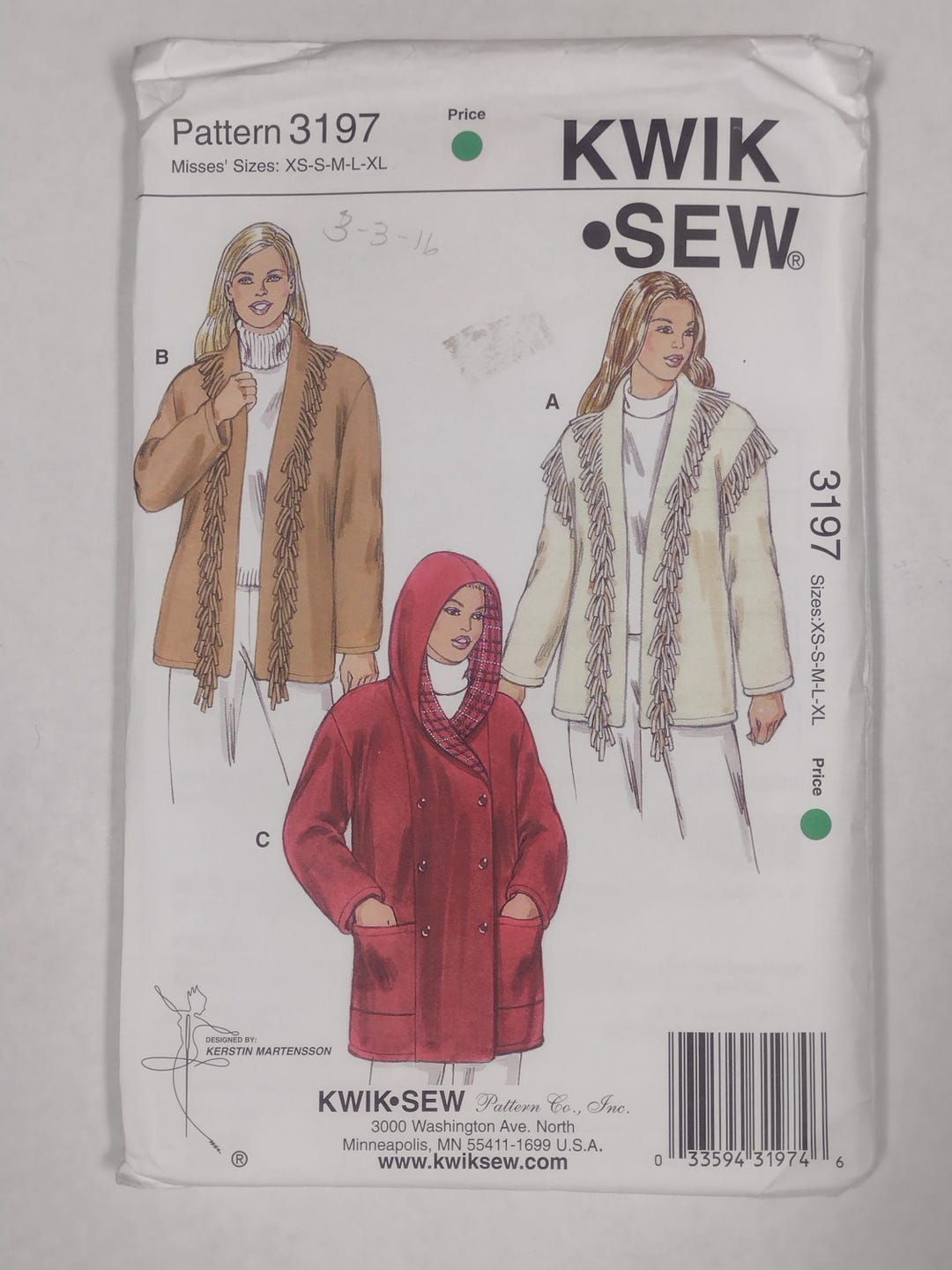 Kwik Sew 3197 - Polarfleece or Heavy Knit Jackets Pattern - Fringed ...