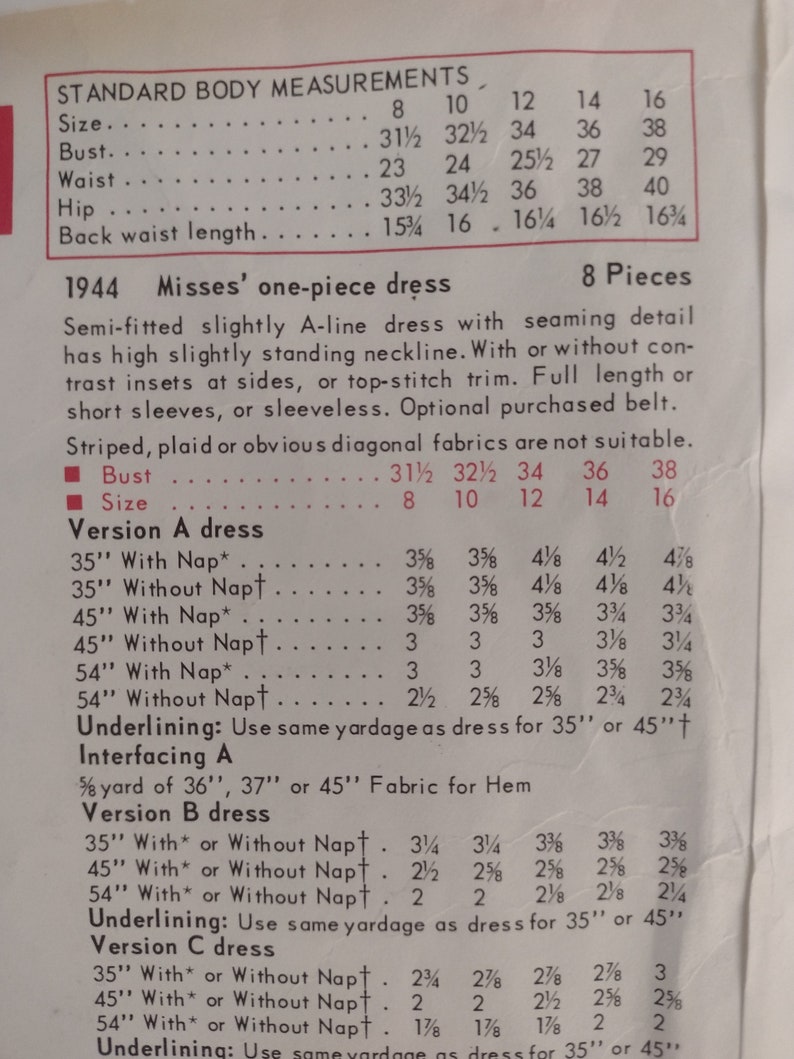 Vogue 1944 - 60s Bi-color Back-zip Dress Pattern With Standing Collar ...