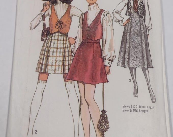 Simplicity 8930 Vintage 70s Outfit Sewing Pattern Pleated Mini Skirt or ...