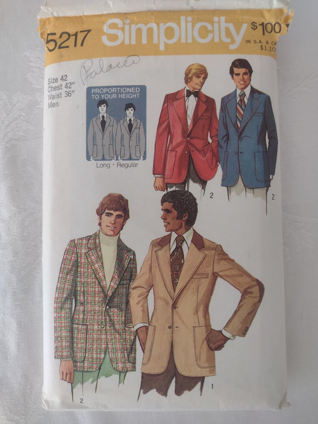 Simplicity 5217 - Classic 70s Fitted Mens' Blazer Jacket Pattern W ...