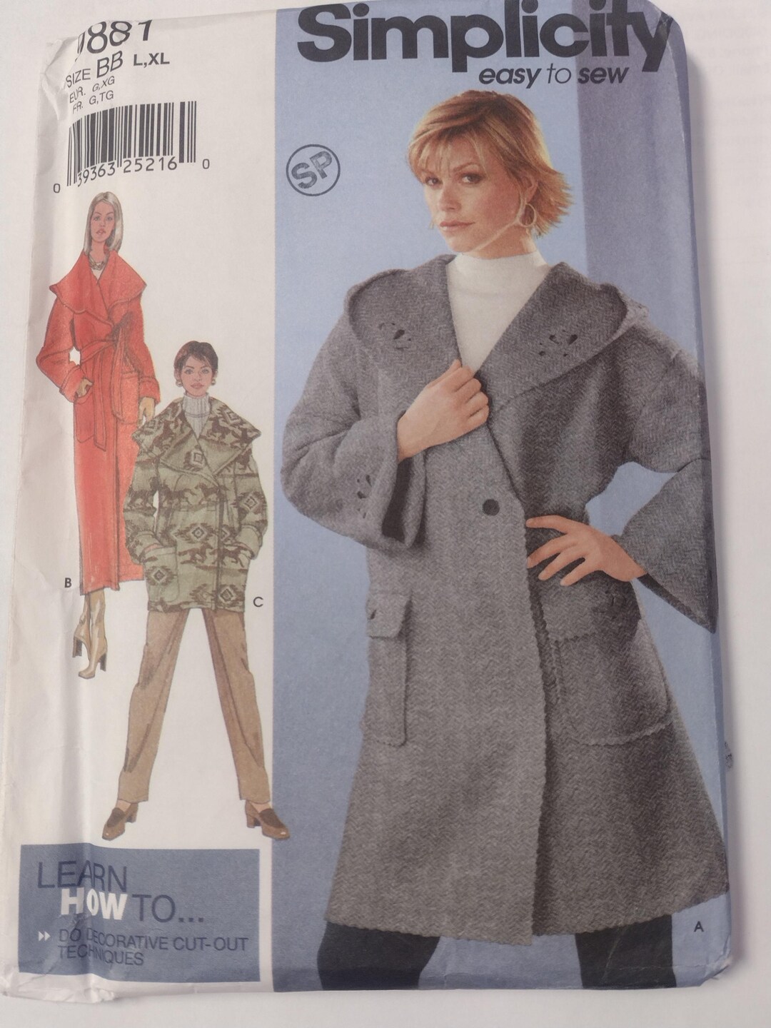 Simplicity 9881 - Hooded or Shawl-collared Wrap Coat Sewing Pattern W ...
