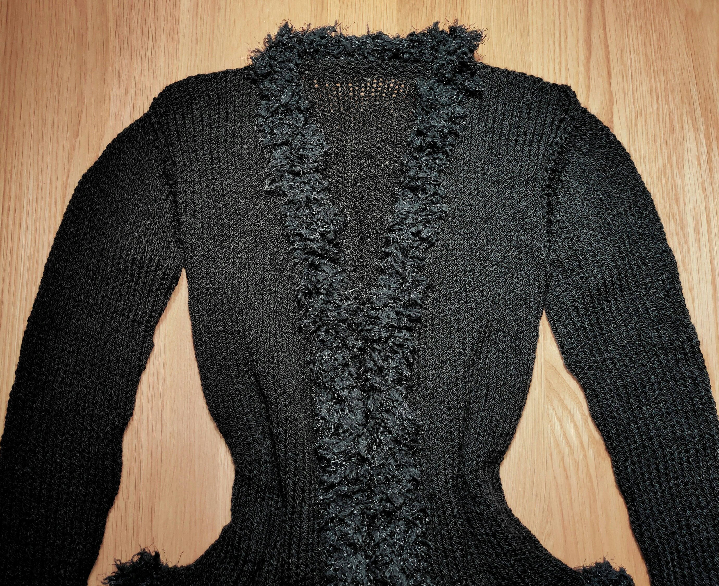 Knitted Black Cardigan S M L, Handmade Vintage Style Design, Ragged Fur ...