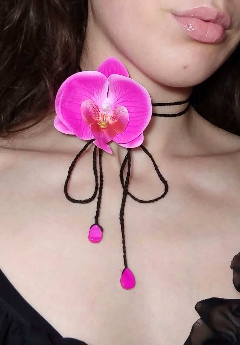 Choose From 2 Orchid Chokers, Pink and White With Crochet Cord, 100 % ...