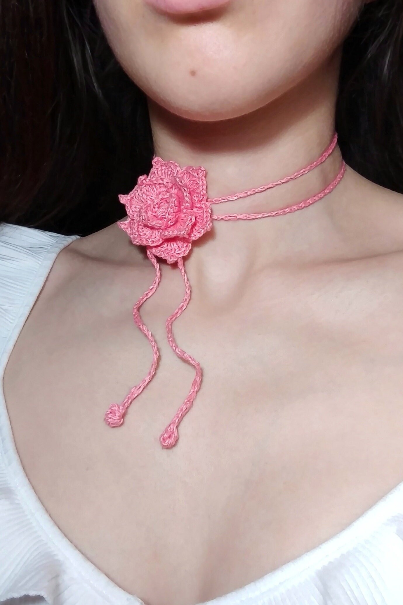 Choose From 3 Pink Flower Chokers, 100% Linen, Rose Necklace, Curly ...