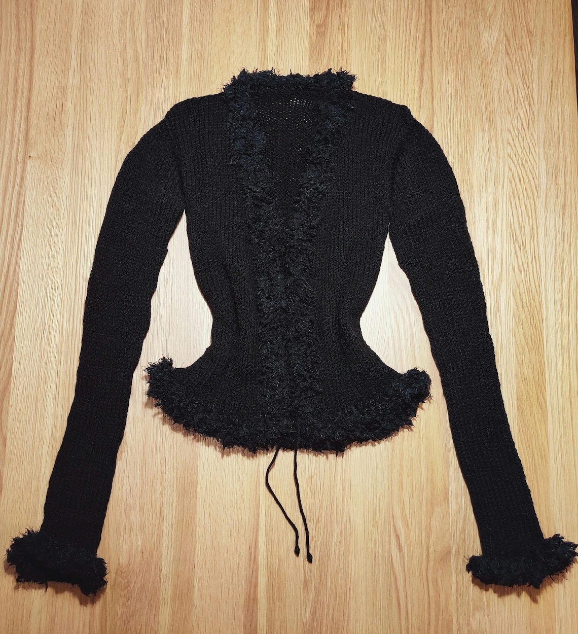 Knitted Black Cardigan S M L, Handmade Vintage Style Design, Ragged Fur ...