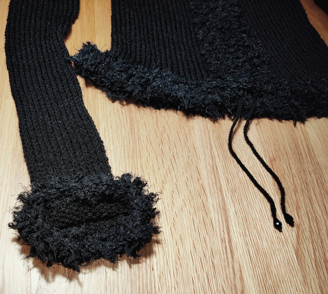 Knitted Black Cardigan S M L, Handmade Vintage Style Design, Ragged Fur ...