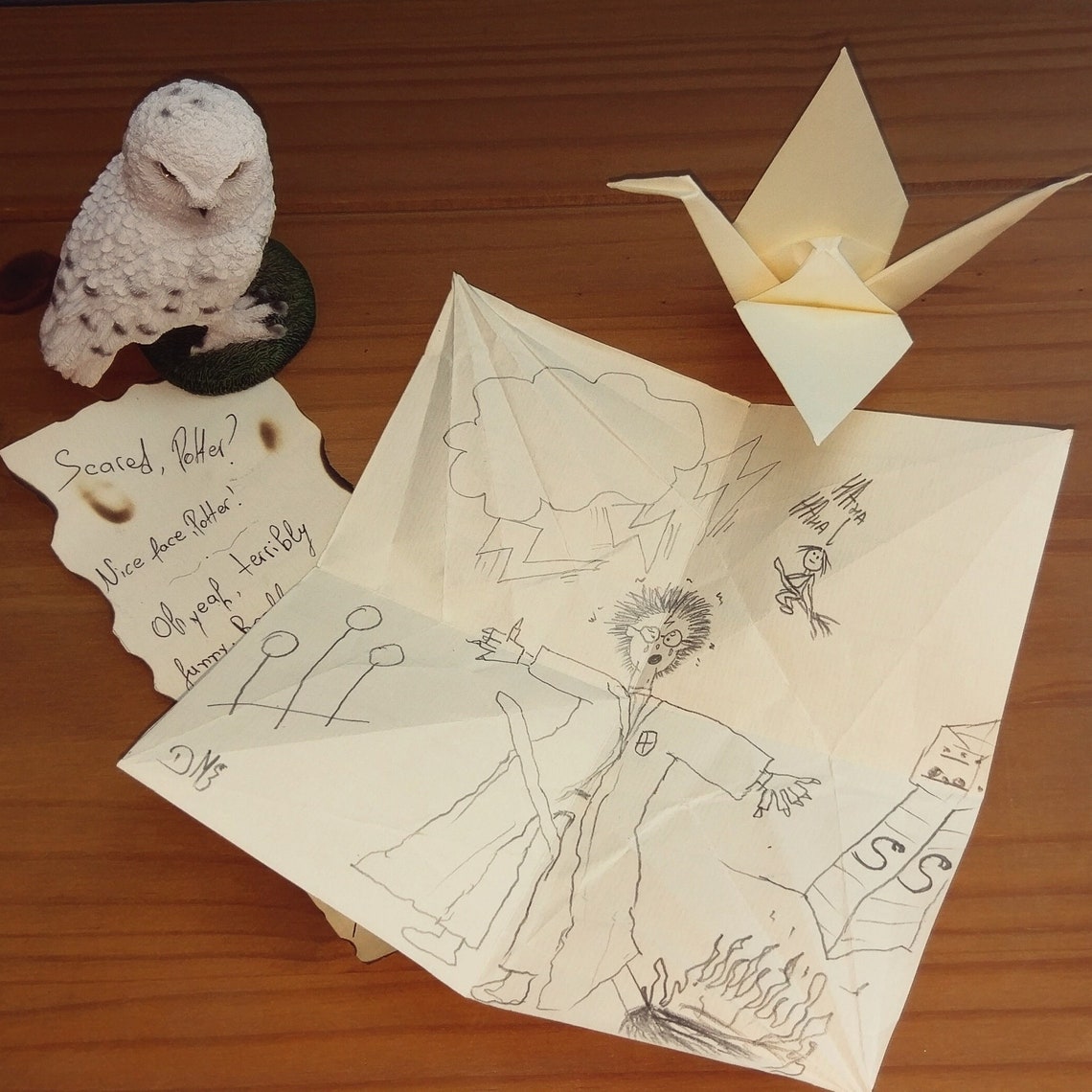 Draco Malfoy Origami Bird Note to Harry Potter, 3 Piece Set of Handmade ...