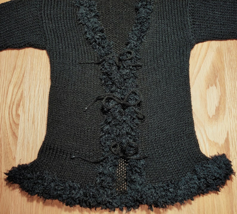 Knitted Black Cardigan S M L, Handmade Vintage Style Design, Ragged Fur ...