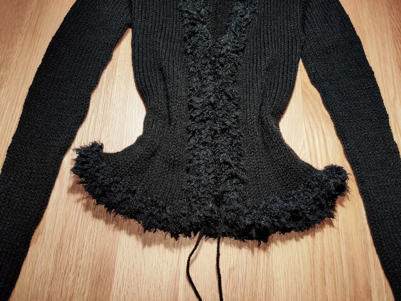 Knitted Black Cardigan S M L, Handmade Vintage Style Design, Ragged Fur ...