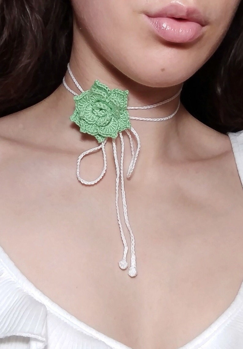 Choose From 3 Colors, Crochet Flower Choker, Blue, Green, Grey/silver ...