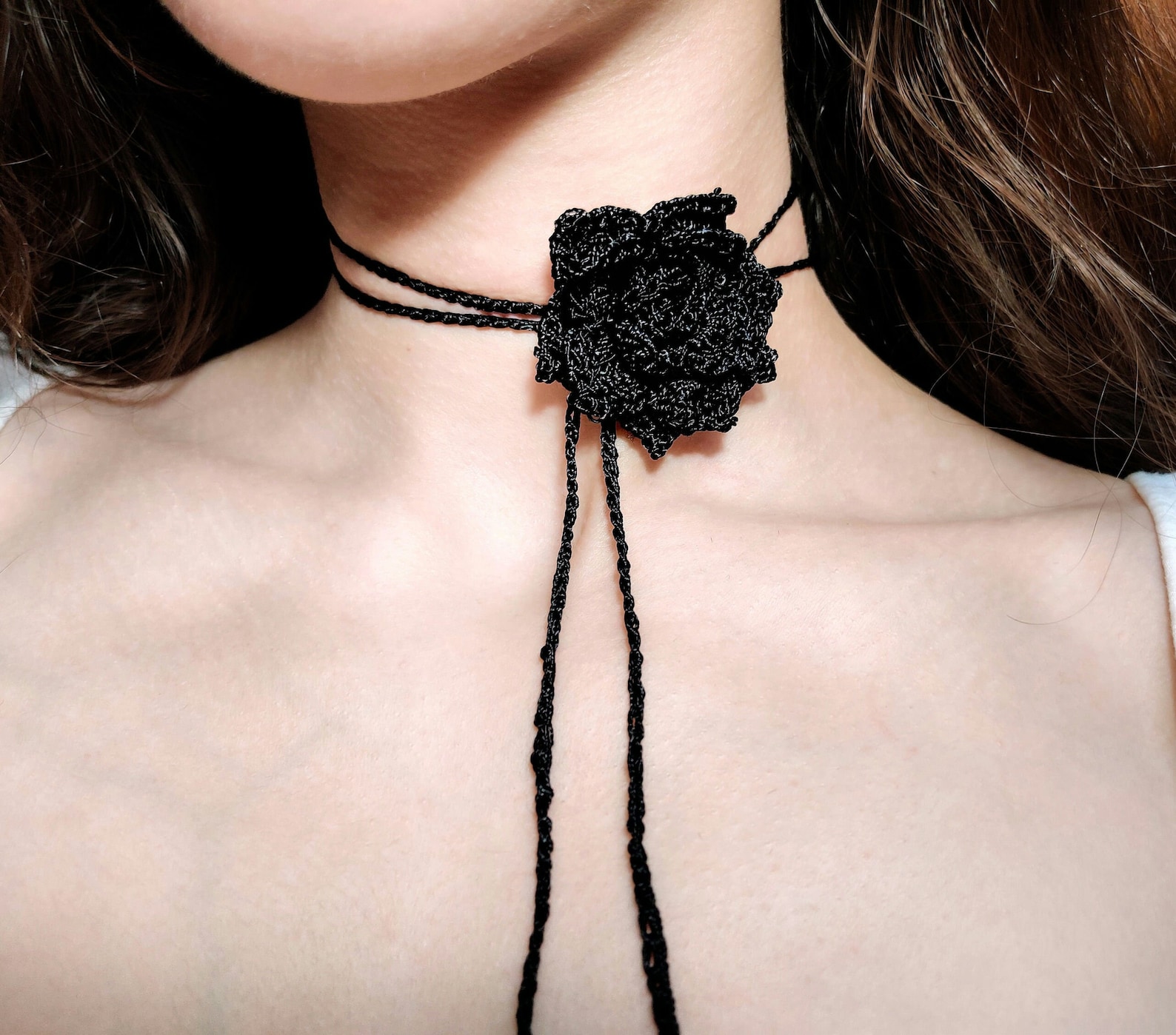 Choose From 3 Colors, Crochet Flower Choker, Black, Beige, Silver Grey ...