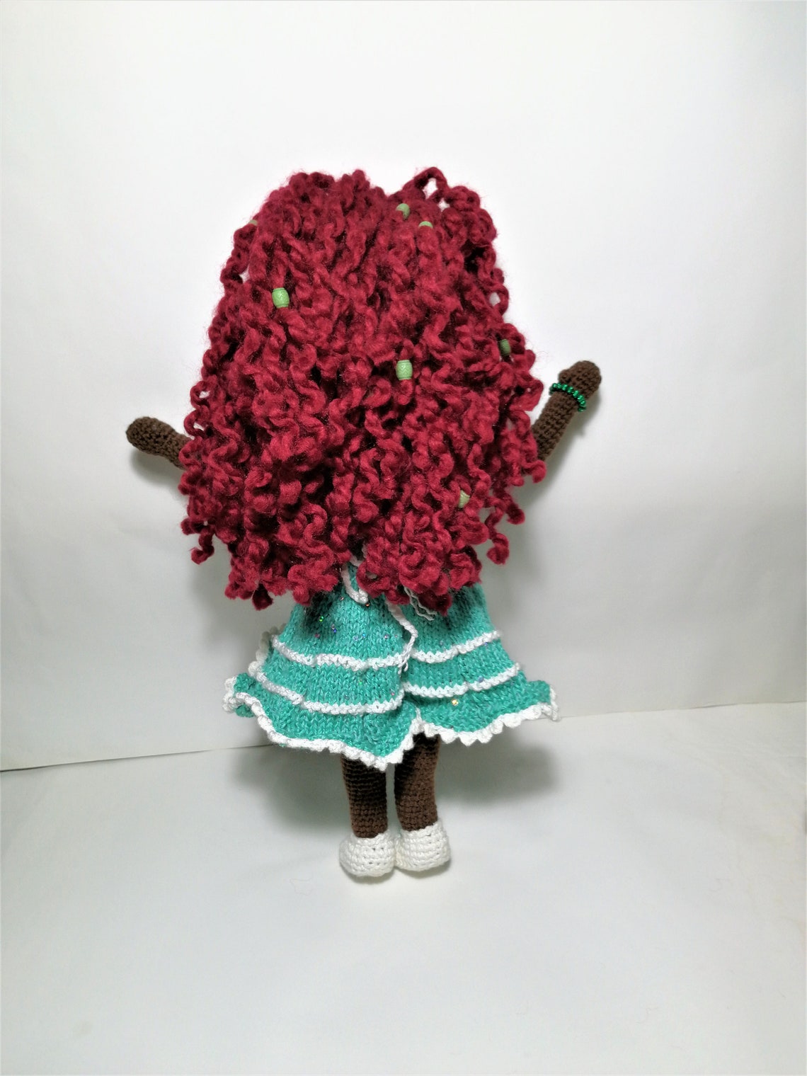 African American Cloth Doll, Red Curly Hair Doll, Handmade Amigurumi ...