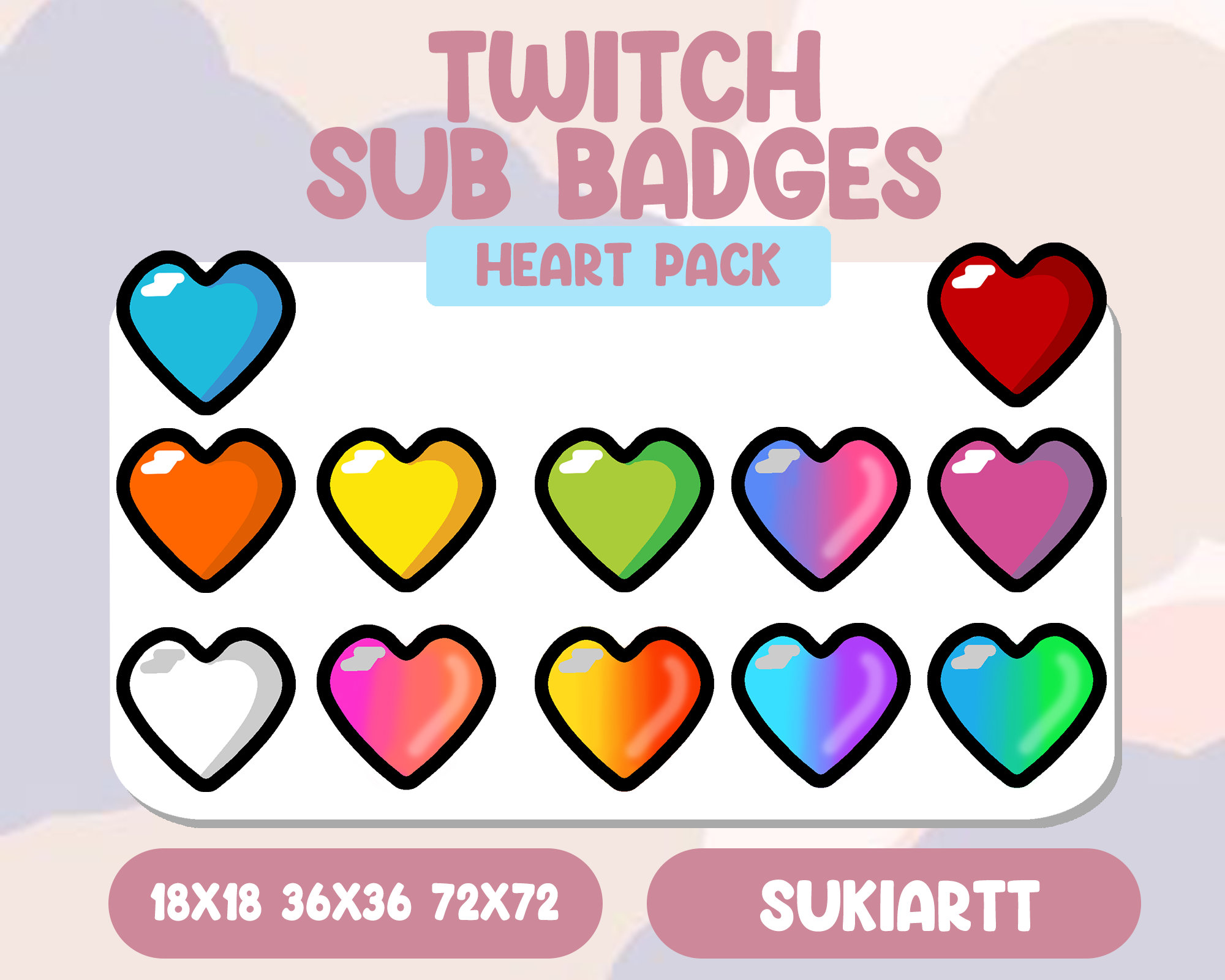 Heart Sub Badges! Twitch Discord Pngtuber Vtuber Emote for Stream - Etsy
