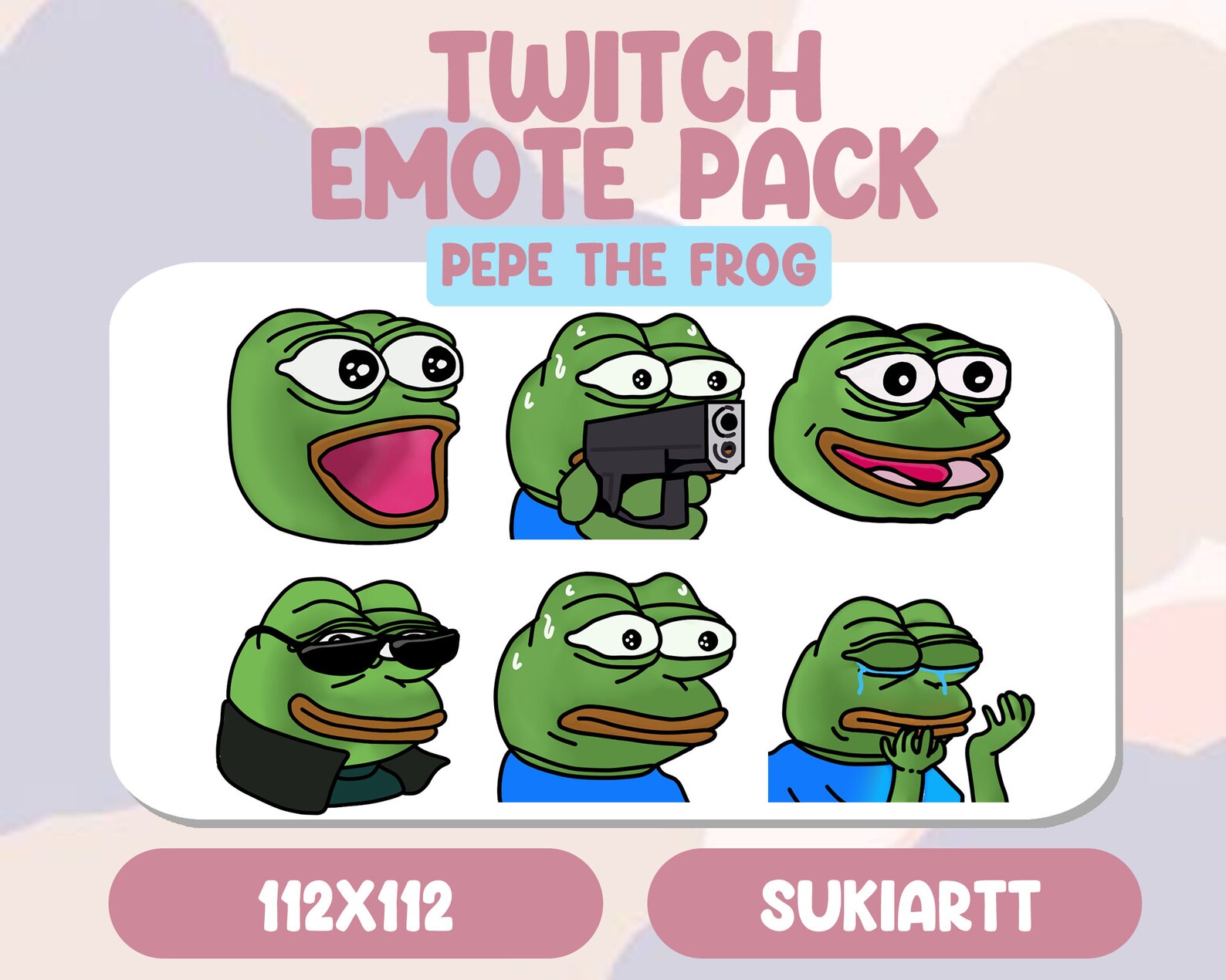 PEPE the Frog Emote Pack + Surprise Emote, Twitch Discord Pngtuber ...