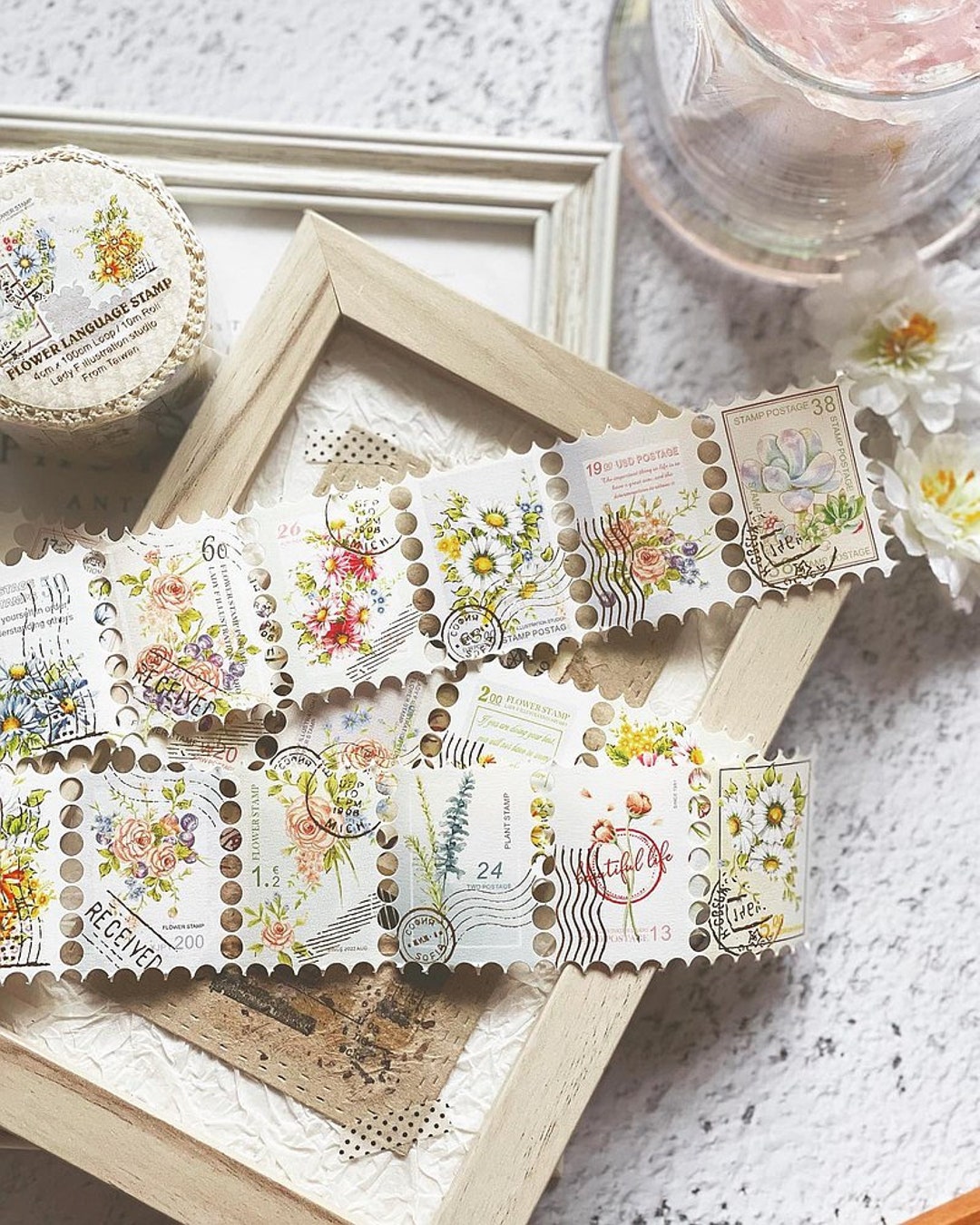Ladyf05 Flower Language Die Cut Stamp Washi Tape With Gold Foil - Etsy