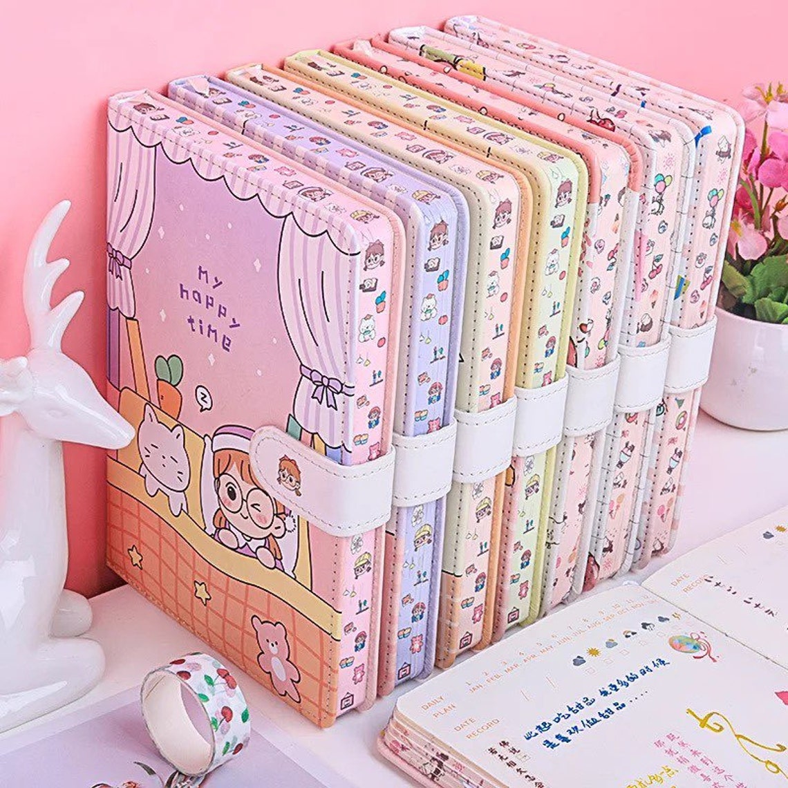 Cute School Girl Kawaii Notebook- Kawaii Notebook, Soft Hard Cover Cute ...
