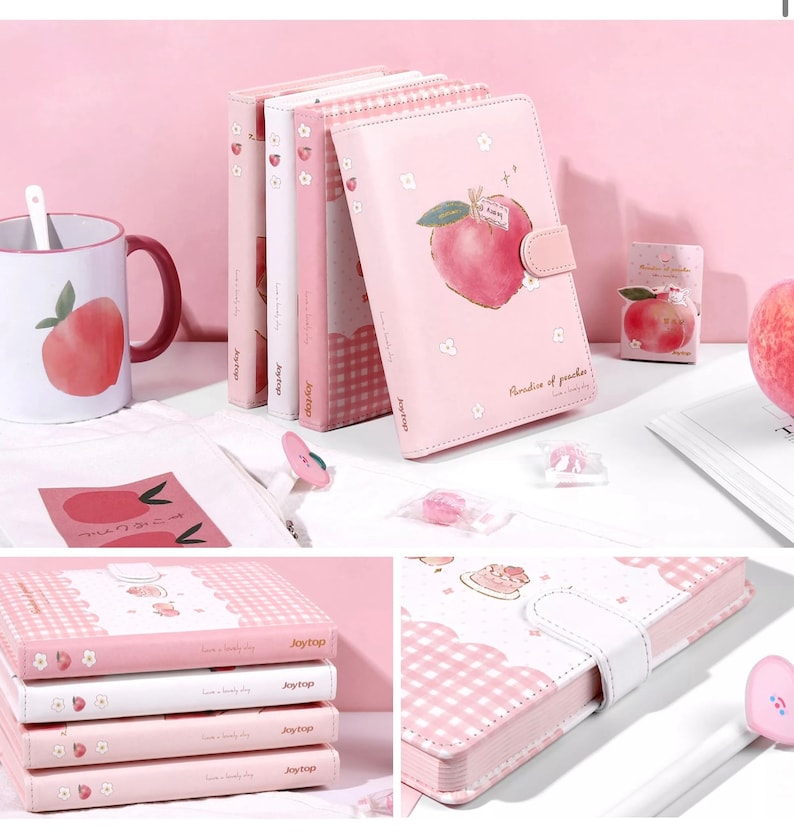 A5 Peach Notebook/ Cute PU Soft Leather Notebook With Magnetic - Etsy