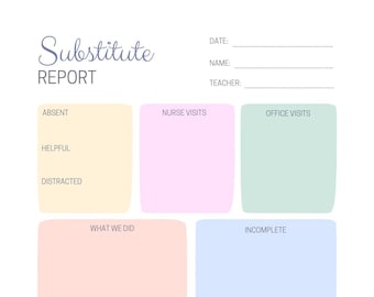 Delicate Substitute Report, Substitute Teacher, Class Report Card - Etsy