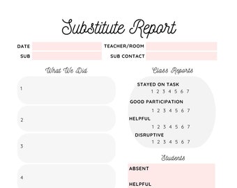 Delicate Substitute Report Substitute Teacher Class Report - Etsy